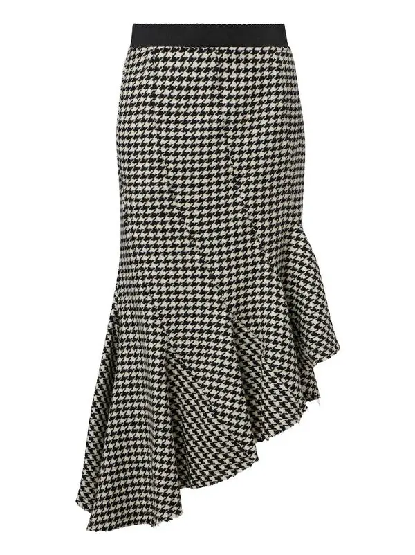 Attico Ruffled Houndstooth Midi Skirt - Black