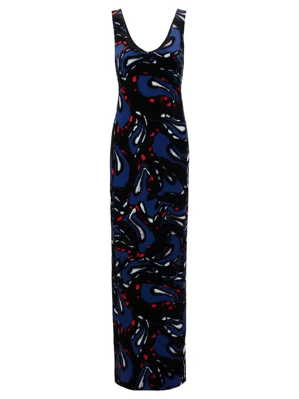 Dries Van Noten Printed Cotton-blend Velvet Maxi Dress - Blue