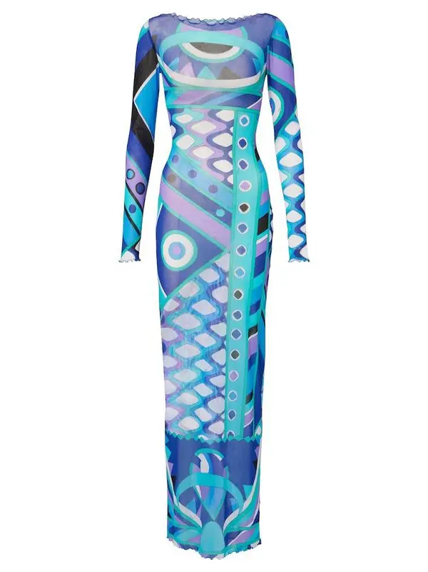 Emilio Pucci Vivara Ruffled Tulle Maxi Dress - Multicoloured