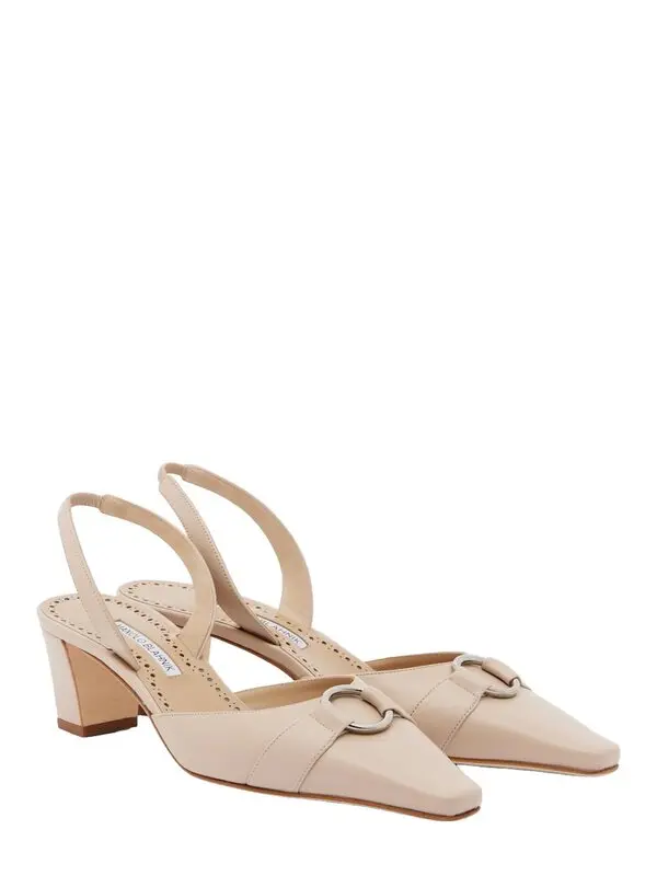 Manolo Blahnik Trixa Leather Slingback Pumps - Beige