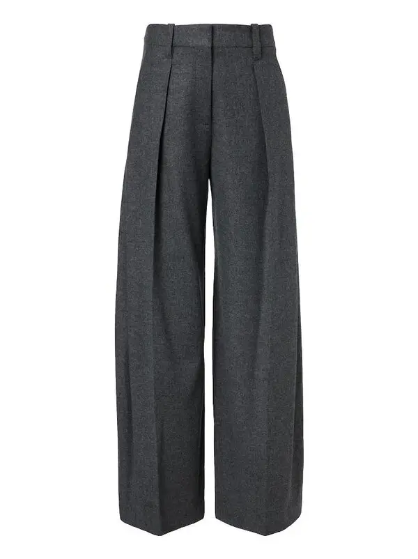 Brunello Cucinelli Pleated Wool And Cashmere Wide-leg Trousers - Grey