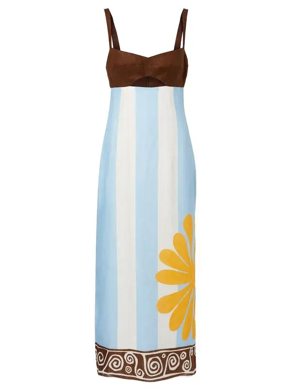 CALA DE LA CRUZ Nara Cutout Striped Linen Midi Dress - Multicoloured