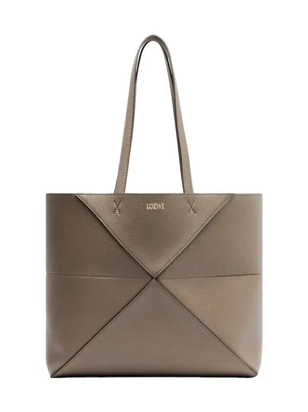 Loewe Puzzle Fold Medium Leather Tote Bag - Grey