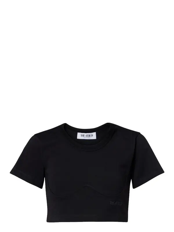 Attico Cropped Cotton T-shirt - Black