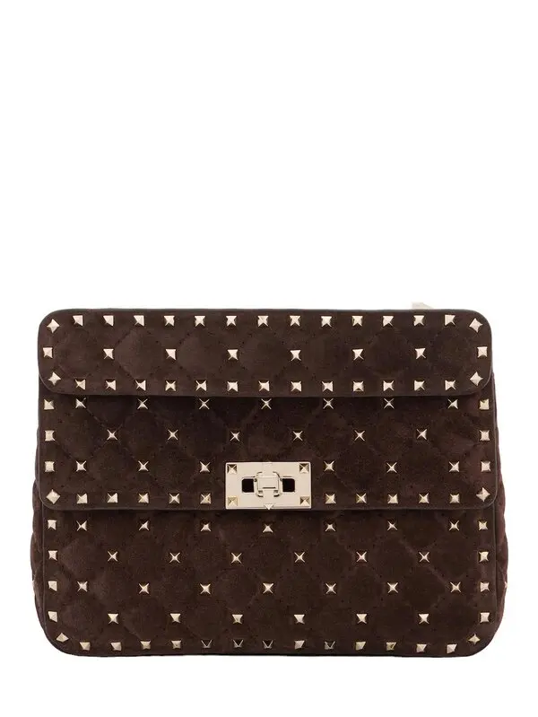 Valentino Garavani Rockstud Spike Medium Suede Top-handle Bag - Brown