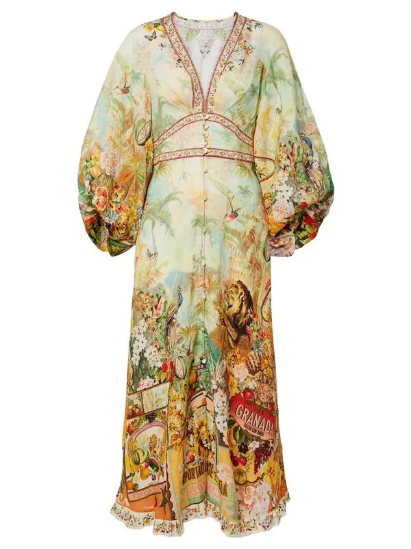 Camilla Printed Linen Maxi Dress - Multicoloured