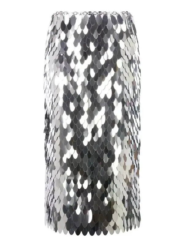 Rabanne Sequin Embellished Midi Skirt - Silver