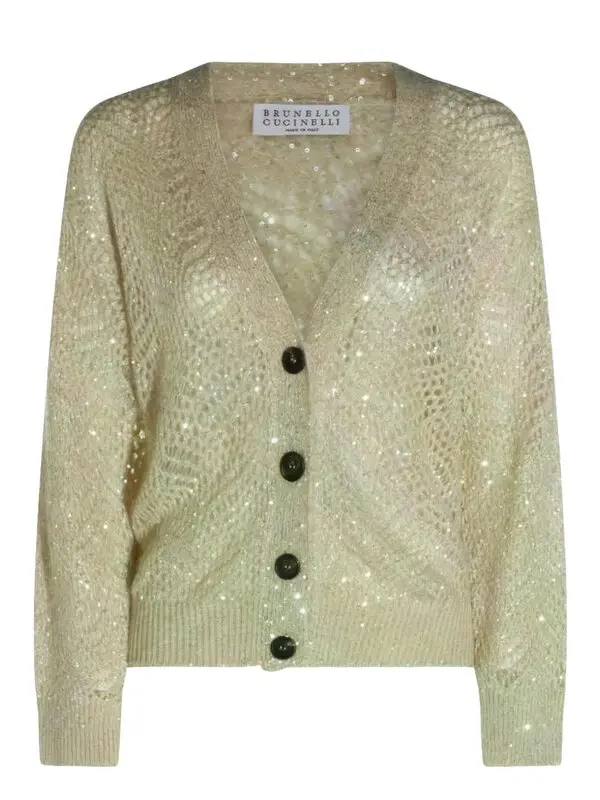 Brunello Cucinelli Sequin Embellished Open-knit Cardigan - Neutrals