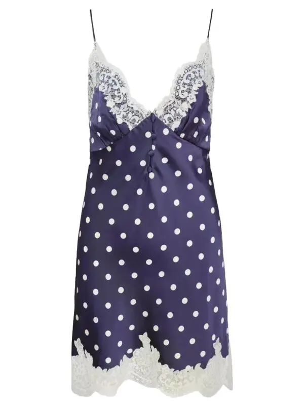 SELF-PORTRAIT Lace-trimmed Polka Dot Mini Dress - Blue