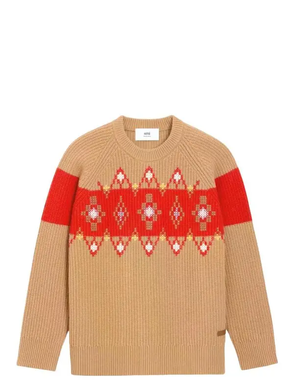 AMI Paris Fair Isle Knit Sweater - Brown