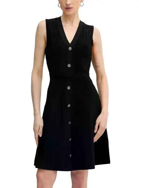 Guess Ribbed-knit Button-down Mini Dress - Black