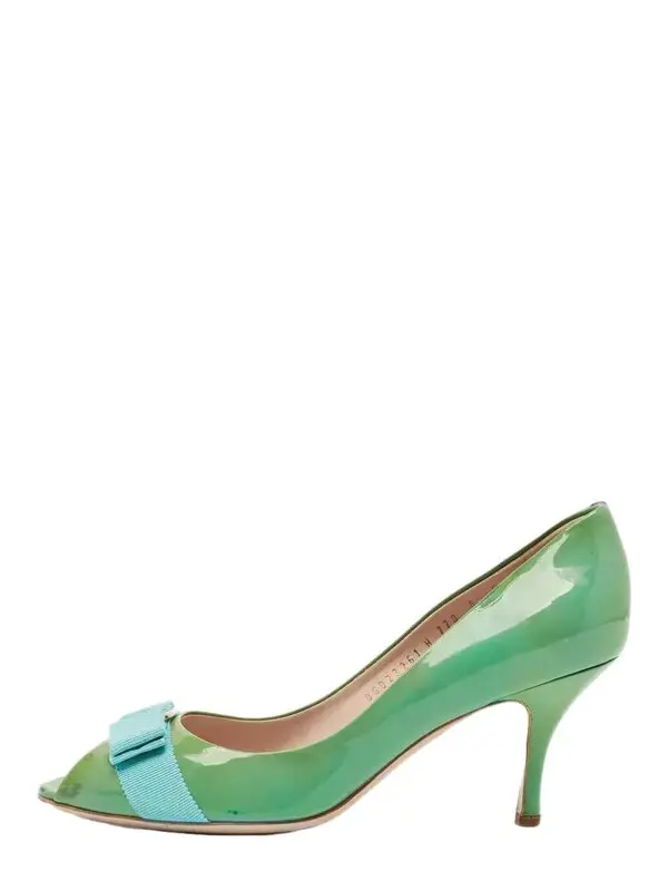 FERRAGAMO Vara Bow Peep Toe Pumps - Green