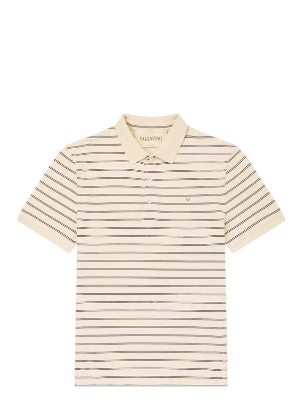 Valentino Garavani Vlogo Striped Cotton-piqué Polo Shirt - Neutrals