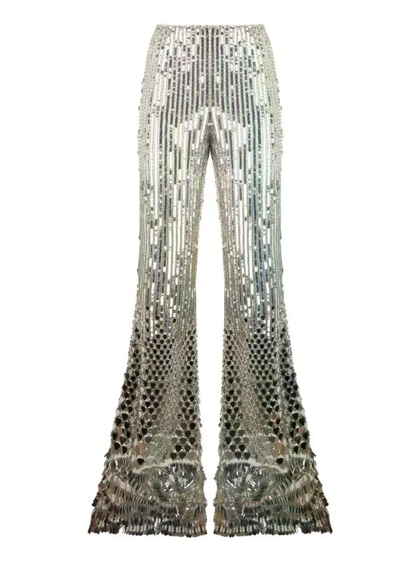 Alberta Ferretti Sequin-embellished Flared Trousers - Silver