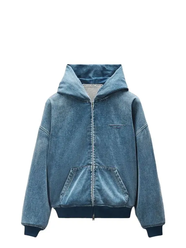Alexander Wang Oversized Washed Denim Hoodie - Blue