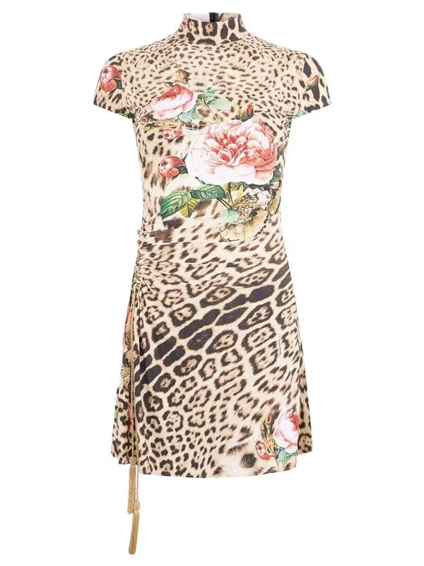 Roberto Cavalli Jaguar Roses Print Mini Dress - Multi