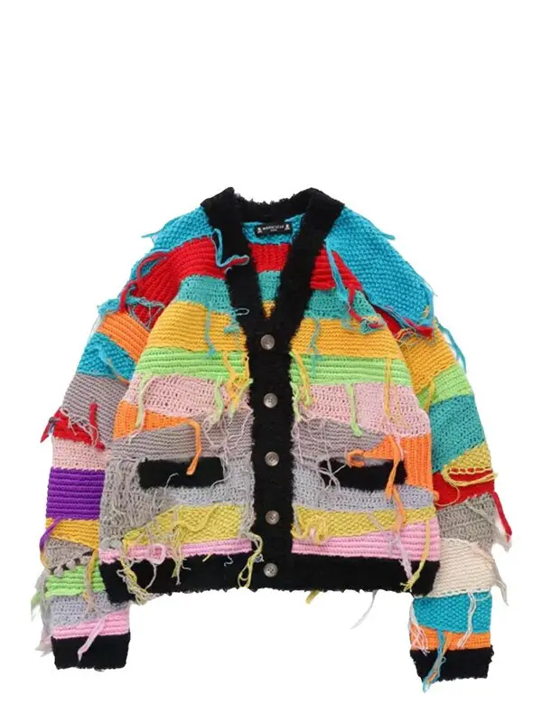 MASTERMIND WORLD Patchwork Distressed Cardigan - Grey