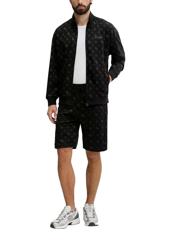 Guess Monogram-print Zip-up Jacket - Black