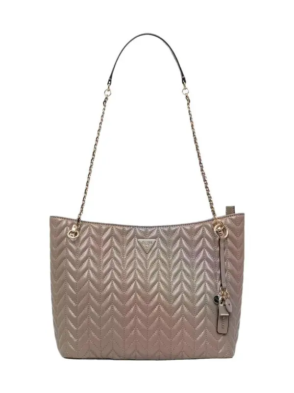 Guess Cheryl Chevron-quilted Chain-link Tote Bag - Neutrals