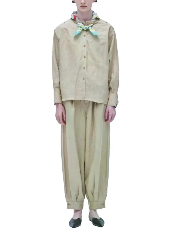 MULLER OF YOSHIOKUBO Beige Linen Band Collar Button-down Shirt - Neutrals