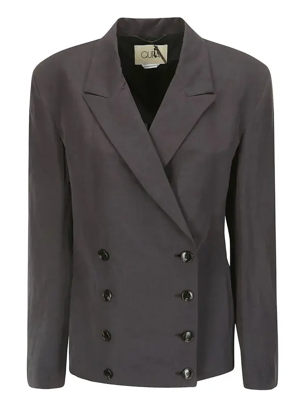 QUIRA Belted Wrap Double-breasted Blazer - Black
