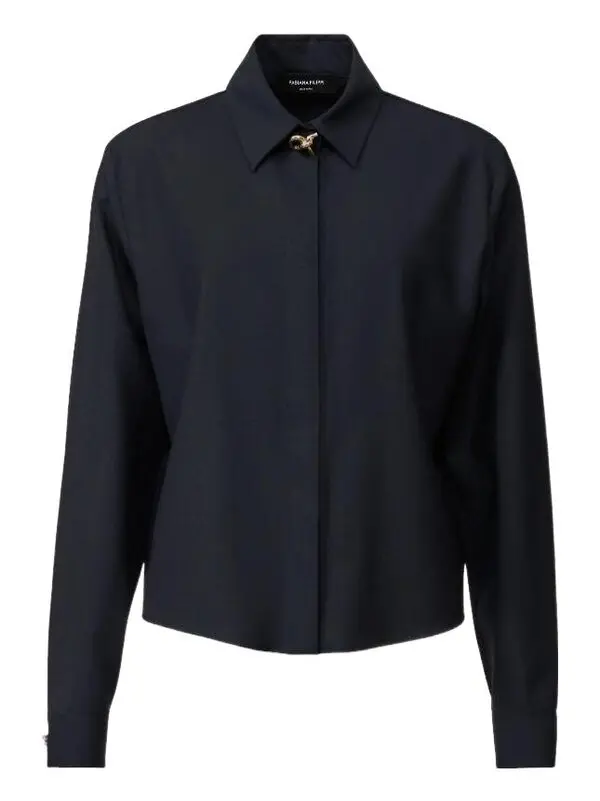 Fabiana Filippi Jewel-detail Long-sleeve Top - Midnight Blue
