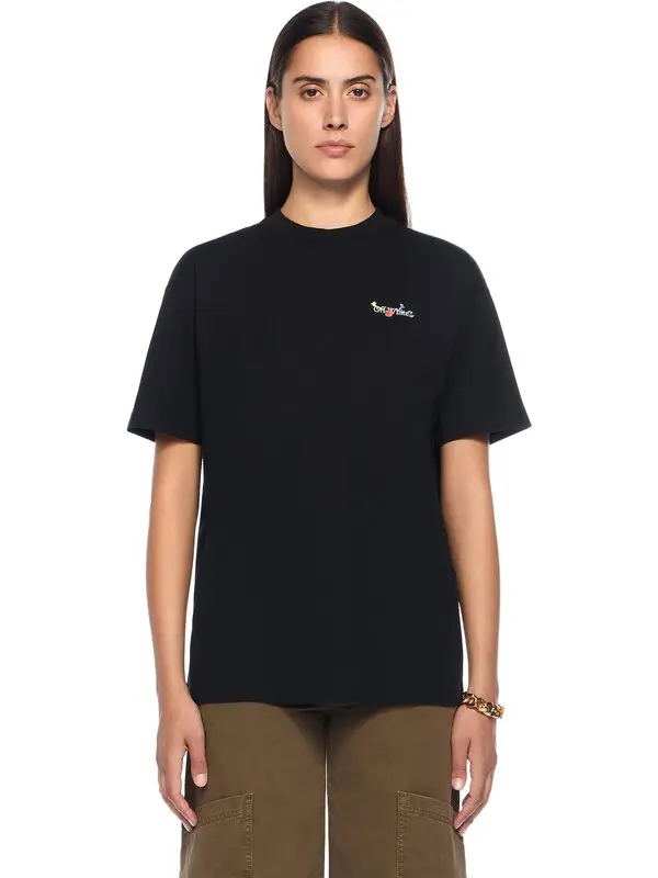 Off-White Cotton T-shirt With Floral Arrow Logo - Black
