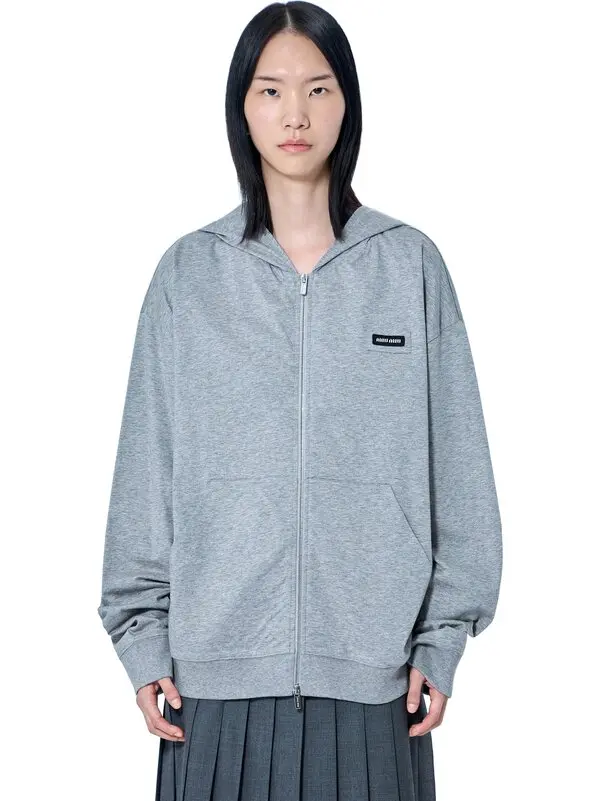 Miu Miu Zip Hoodie With Patch Detail - Gray