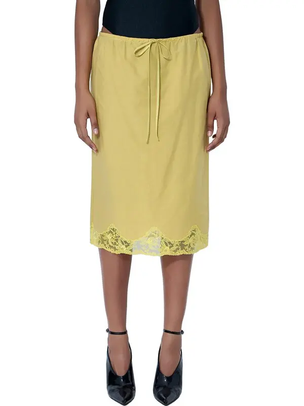 Saint Laurent Midi Skirt With Lace Trim - Yellow