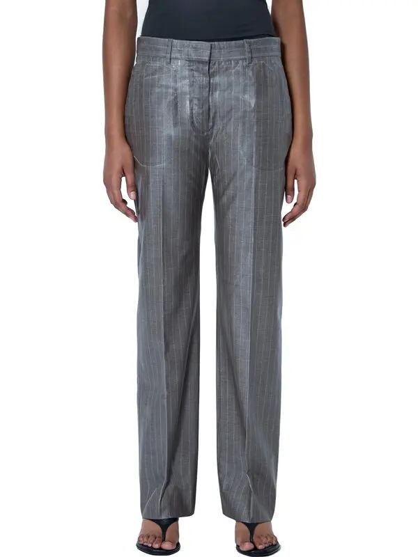 Acne Studios Coated Pinstripe Tailored Trousers - Gray