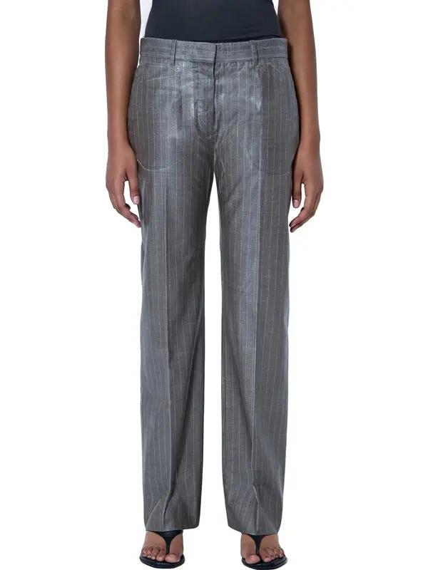 Acne Studios Coated Pinstripe Tailored Trousers - Gray