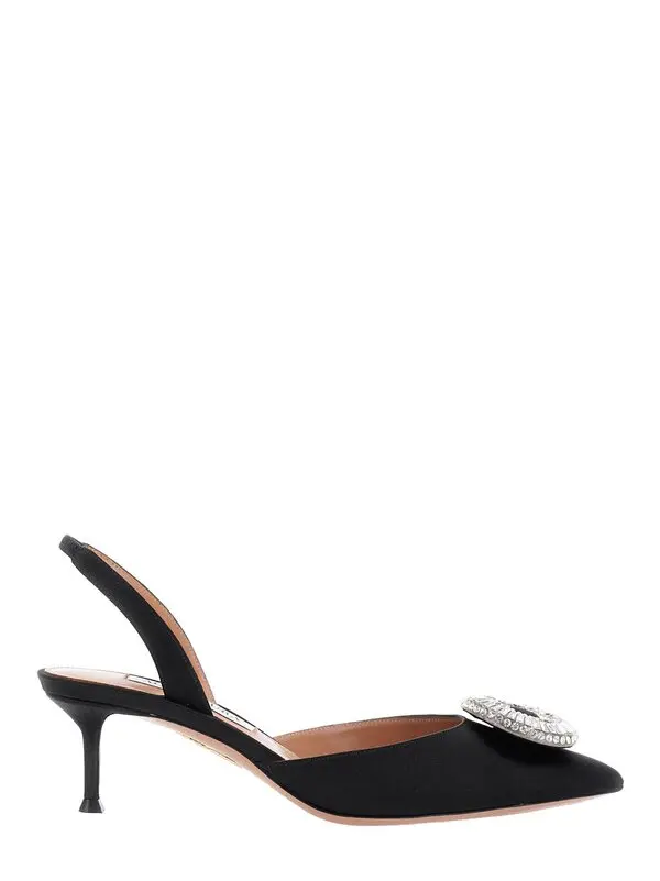 AQUAZZURA Crystal Hoop Black Slingback Pumps - Multicolor