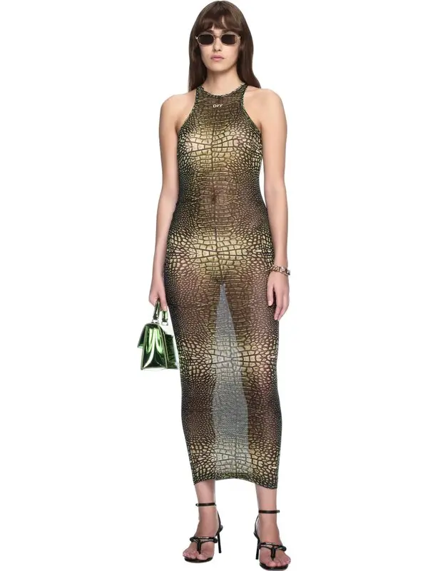 Off-White Crocodile Mesh Racer Dress - Green
