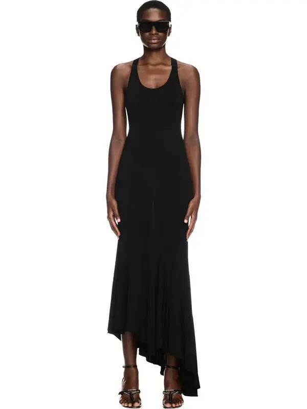 Off-White Ribbed Asymmetric Hem Dress - Black