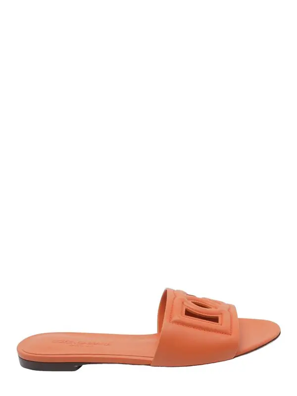 Dolce & Gabbana Calfskin Sliders With Dg Logo - Orange
