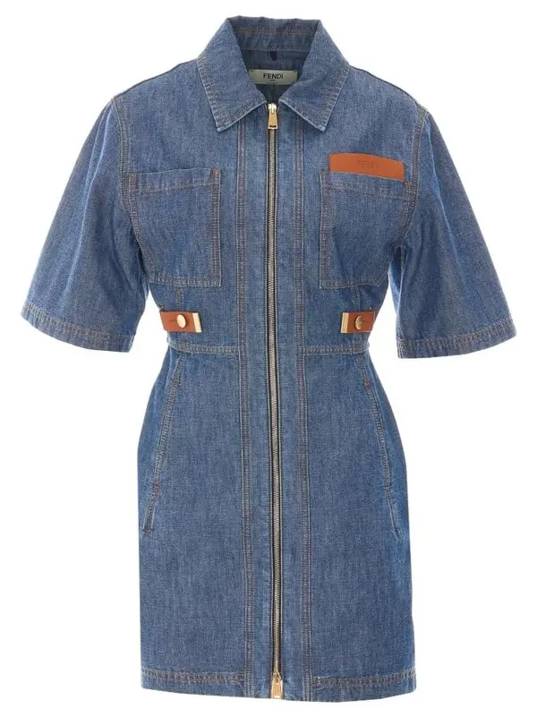 Fendi Denim Dress With Maxi Patch - Blue