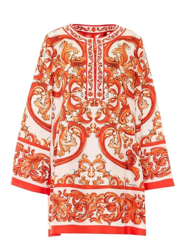 Dolce & Gabbana Maiolica Print Silk Kaftan - Orange