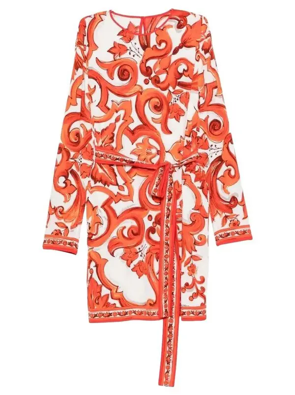 Dolce & Gabbana Maiolica Print Sleeveless Sweetheart Neckline Dress - Multicolor