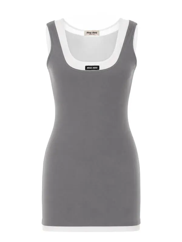 Miu Miu Sleeveless Stretch Jersey Dress Made In Italy - Gray