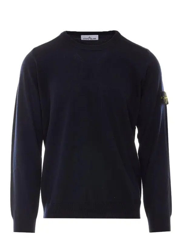 Stone Island Virgin Wool Crew Neck Sweater - Blue