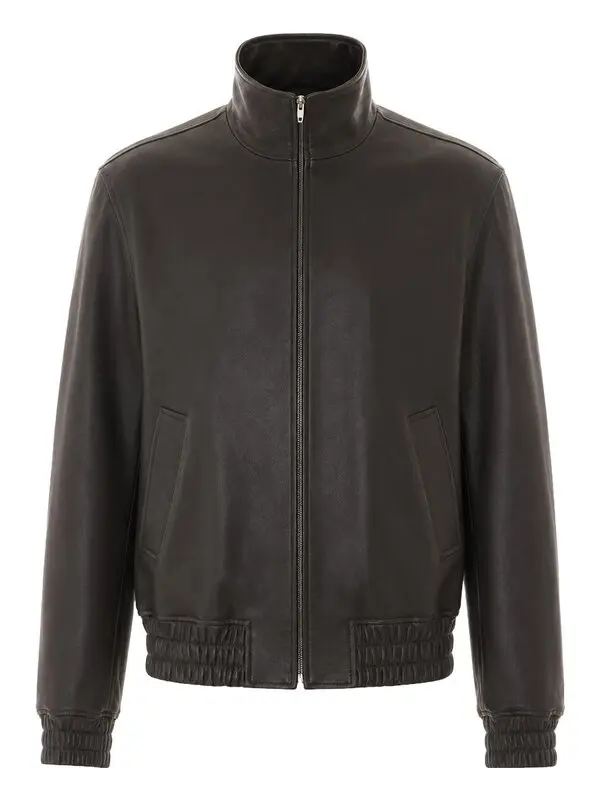 Valentino Garavani Leather Turtleneck Zip-up Jacket - Black