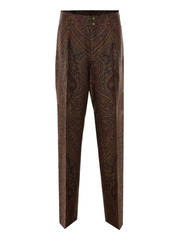 Etro Paisley Motif Wool Blend Trousers - Brown