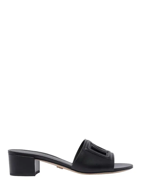 Dolce & Gabbana Calfskin Mules With Embossed Dg Millennials Logo - Black