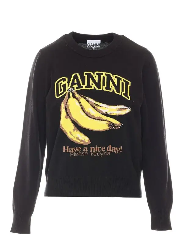 GANNI Logo Jumper With Banana Print - Black