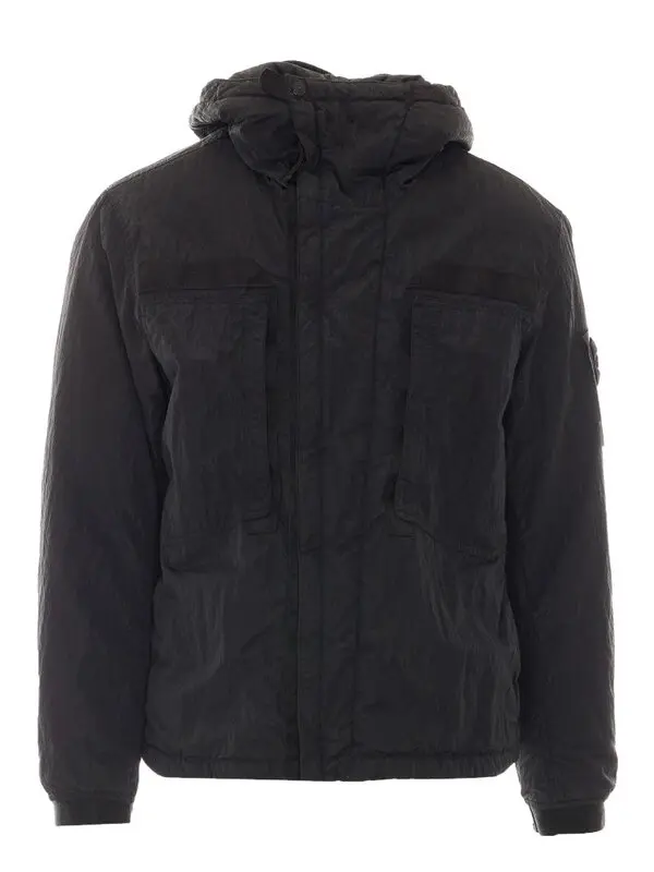 Stone Island Warp Rib Nylon-tb Logo Parka - Black