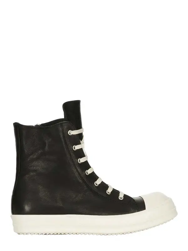 Rick Owens High Top Leather Sneakers - Black
