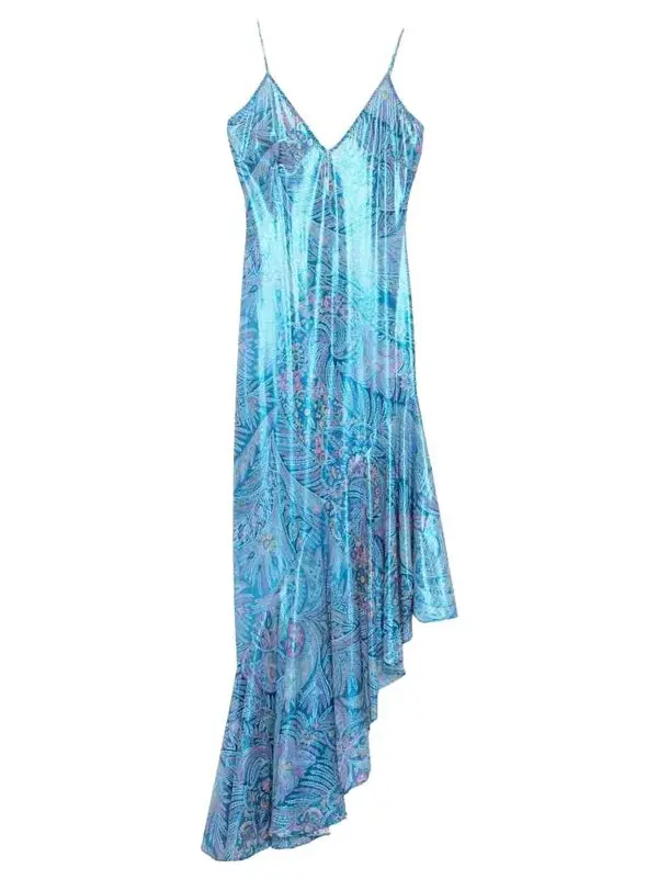Etro Paisley-patterned Ruffle Midi Dress - Blue