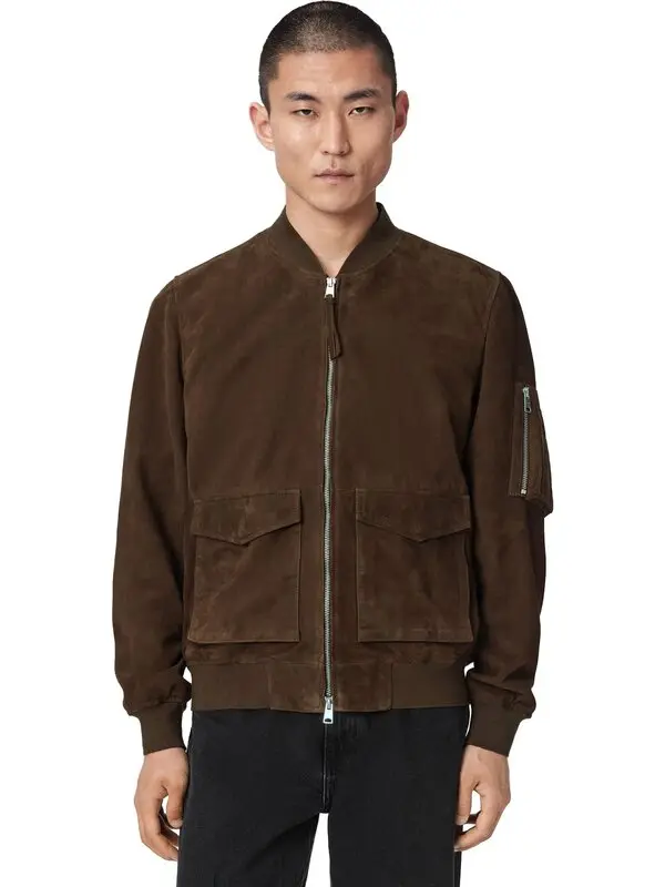 ALLSAINTS Rokko Relaxed Suede Bomber Jacket - Brown