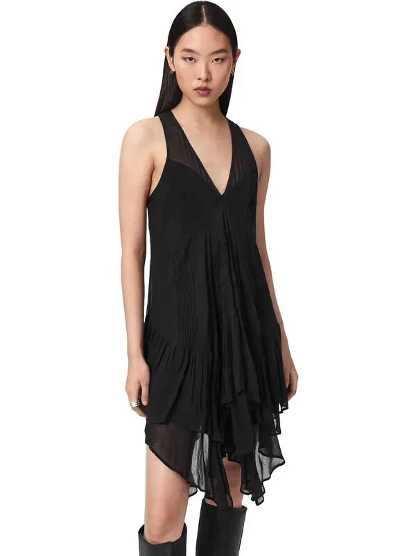 ALLSAINTS Gretel Asymmetric Tiered Midi Dress - Black