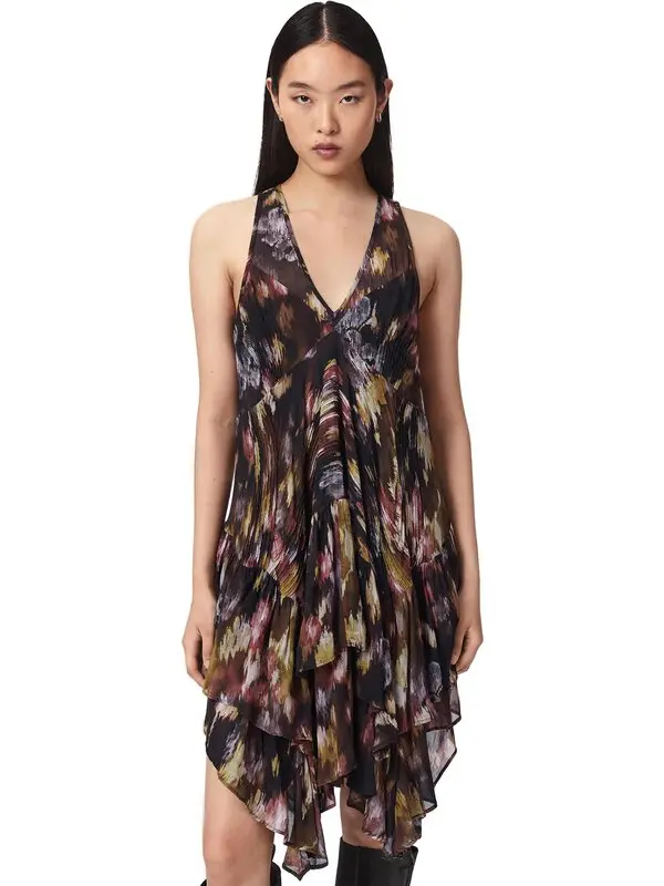 ALLSAINTS Gretel Asymmetric Tiered Midi Dress - Black